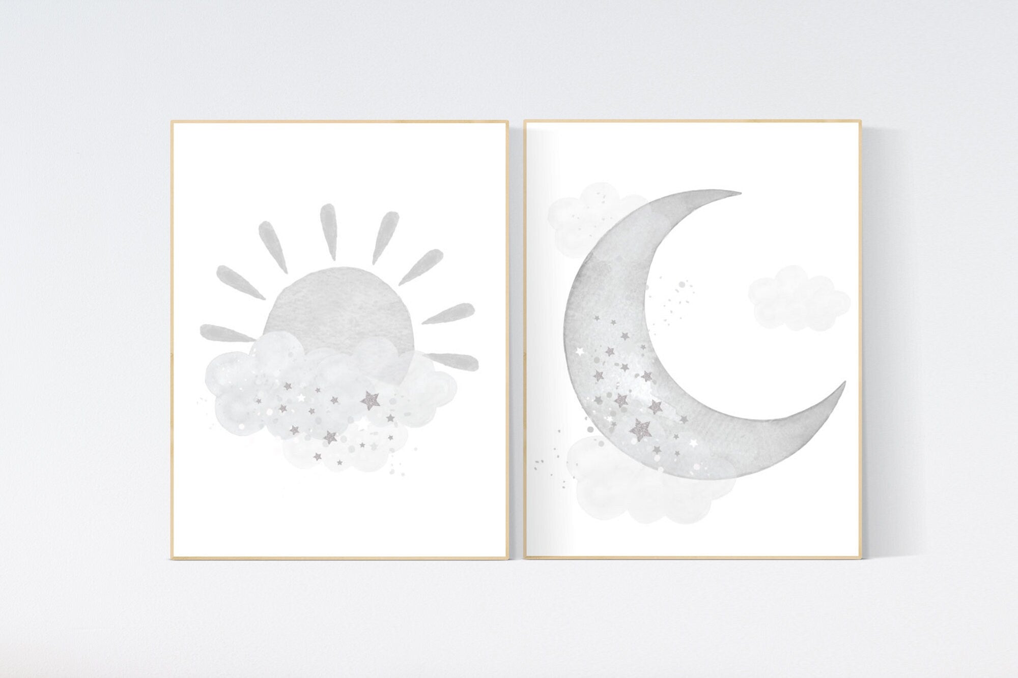 Grey nursery decor, gray nursery decor, sun and moon, grey, moon and s ...