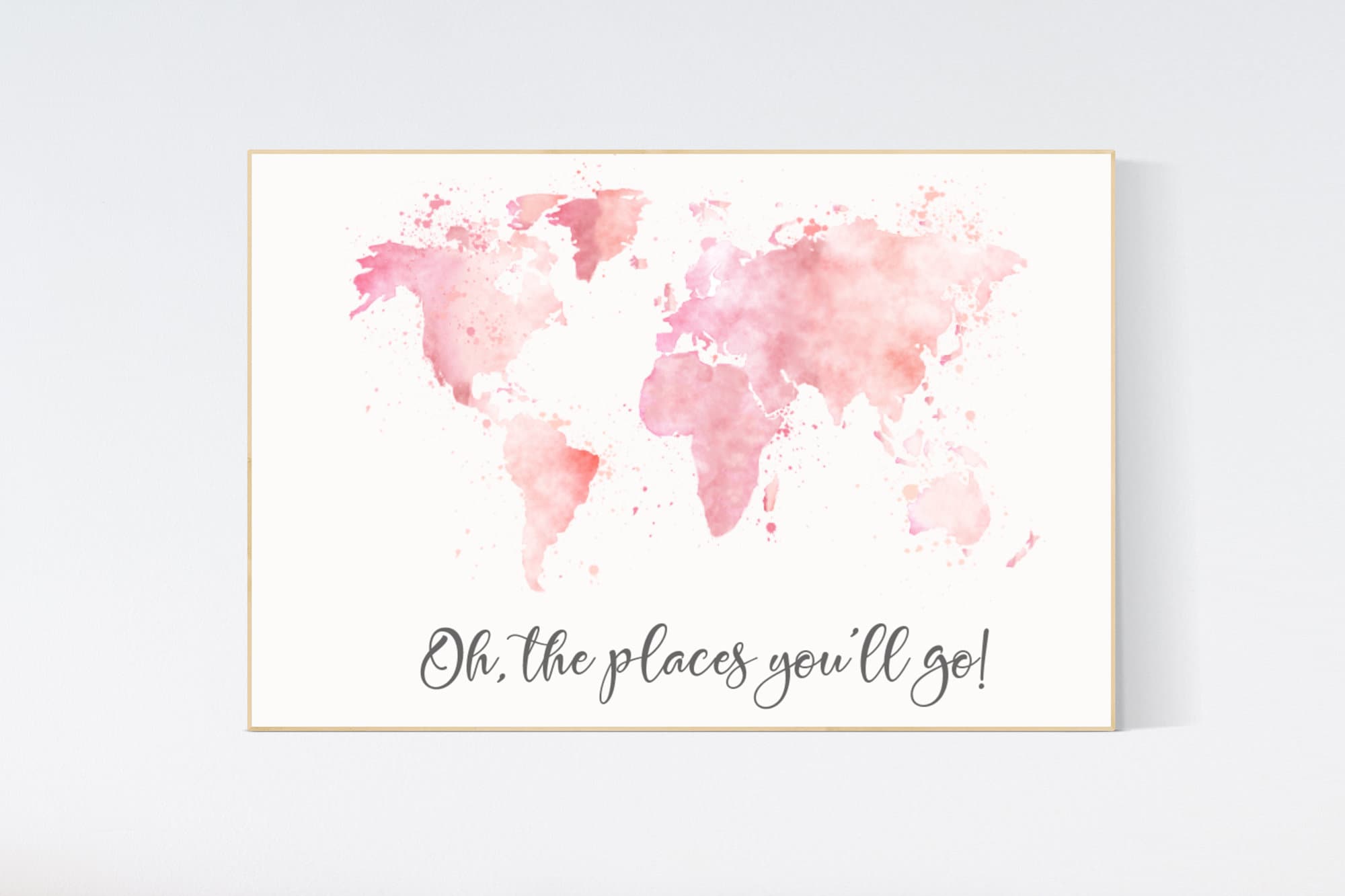 Blush pink watercolor world map, Nursery baby girl room, nursery wall ...
